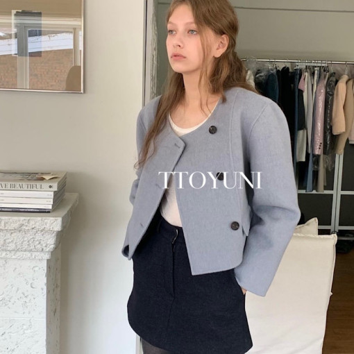 떠유니 (전컬러당일) 리에뜨 콥 핸드메이드 코트 울100 (2color) riette 노카라 하프 - 위시버킷